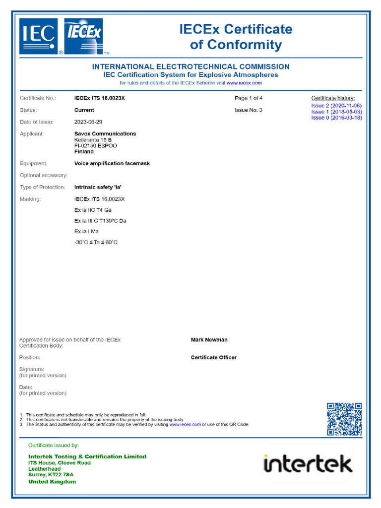 IECEx ITS 16.0023X Issue 3 - IECEx Certificates | PDF