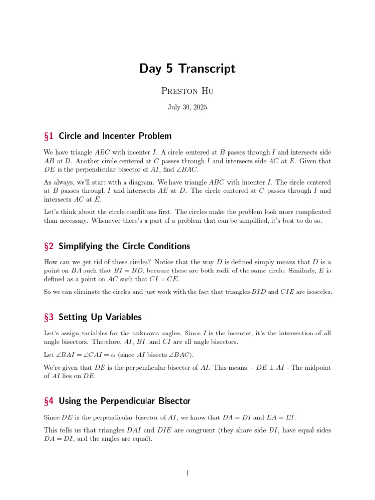 Triangle Incenter and Angle Calculation | PDF | Triangle | Elementary ...