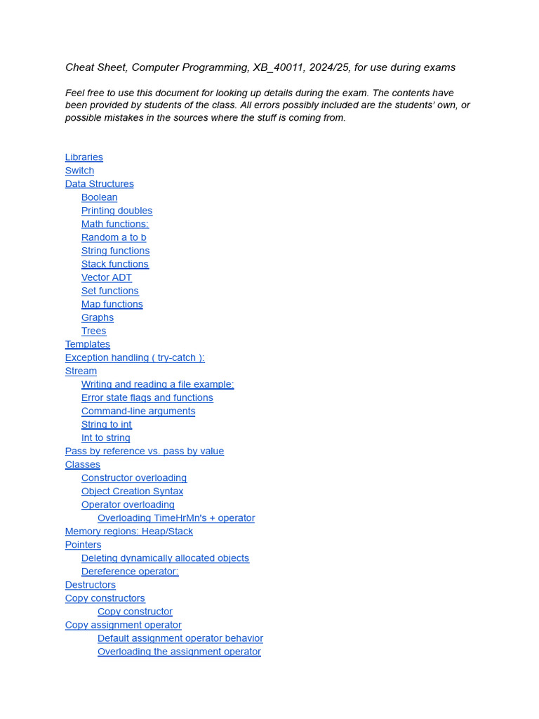 Cheat Sheet Computer Programming 2024 | PDF | Pointer (Computer ...