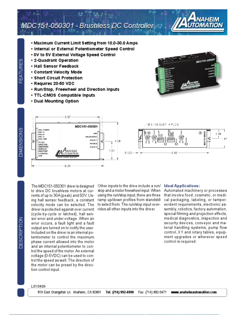 L010409 - MDC151-050301 Spec Sheet | PDF | Automation | Electrical Components