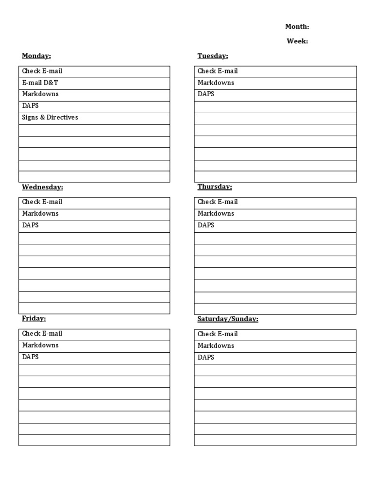 Weekly Duties Sheet | PDF