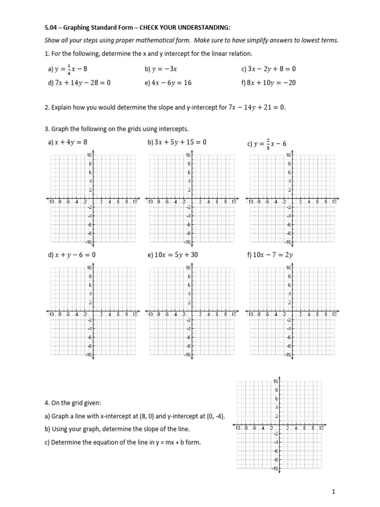 5.04 - Graphing Linear Relations (Using Intercepts) CYU | PDF