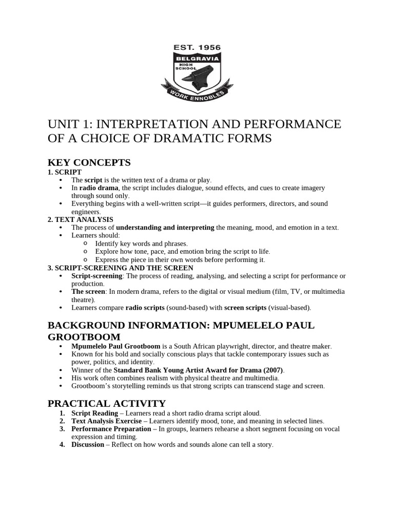 Dramatic Forms: Script and Performance Guide | PDF