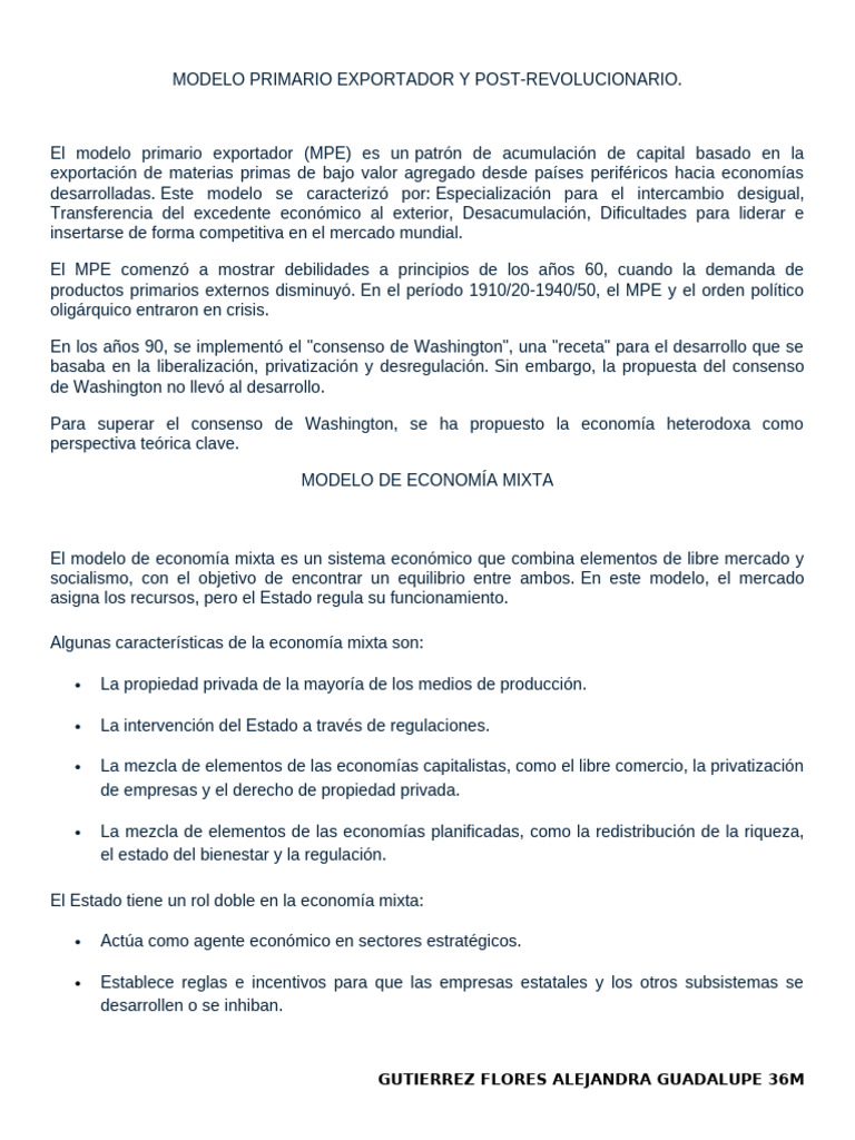 Modelo Primario Exportador y Post | PDF | Economias | Ciencias Políticas