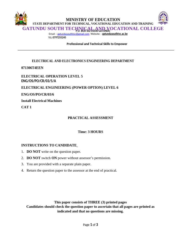 EMI CAT 1Cand Pract Inst Elect Machine_L5EI24M_L6EI24M L6 | PDF | Electrical Equipment ...