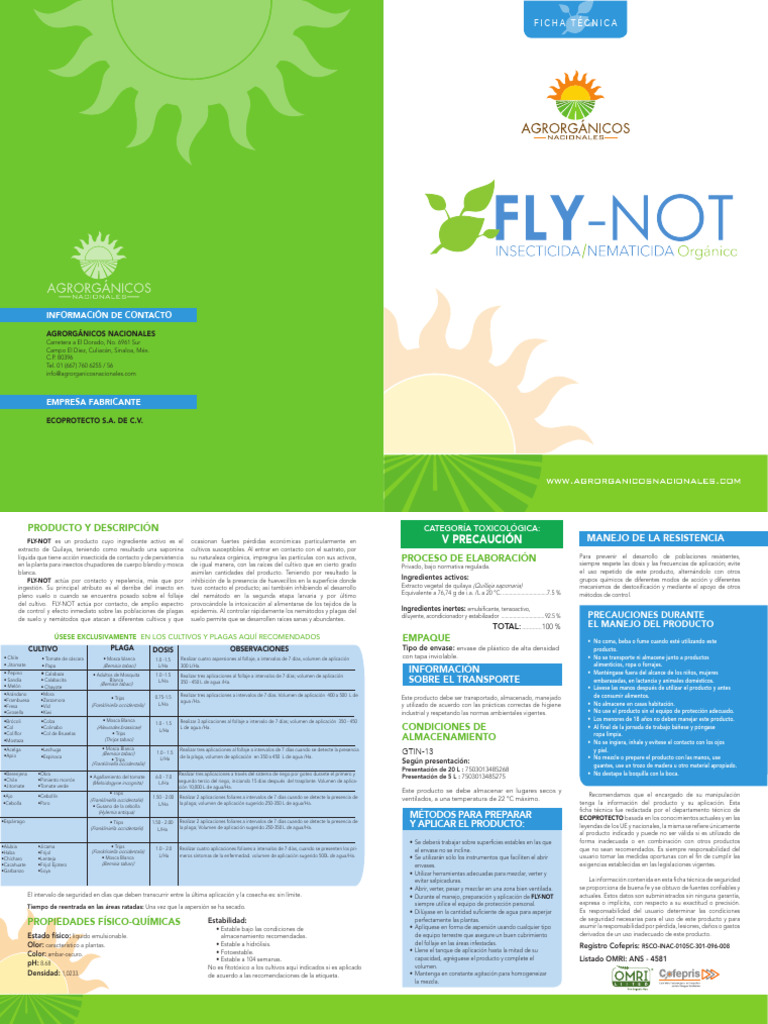 FLY-NOT: Insecticida Orgánico Eficaz | PDF