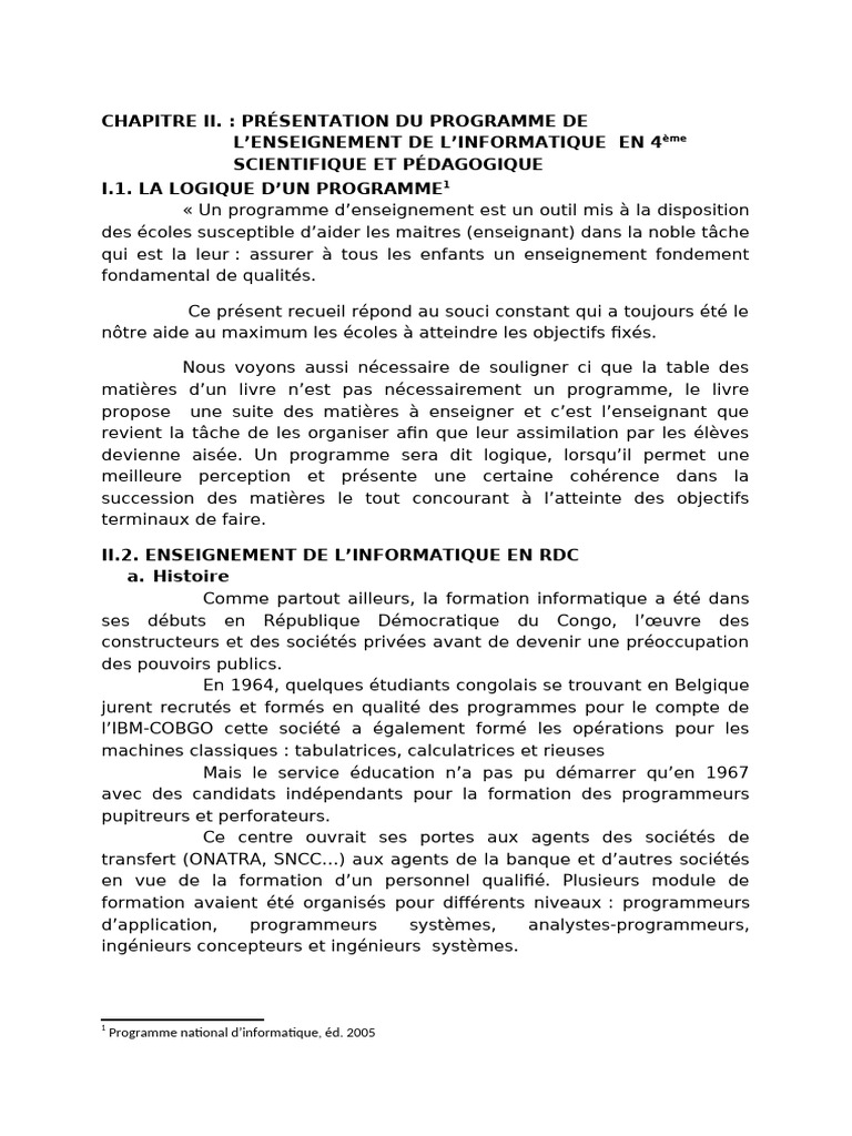 Programme d'Informatique en 4ème Scientifique | PDF | De base ...