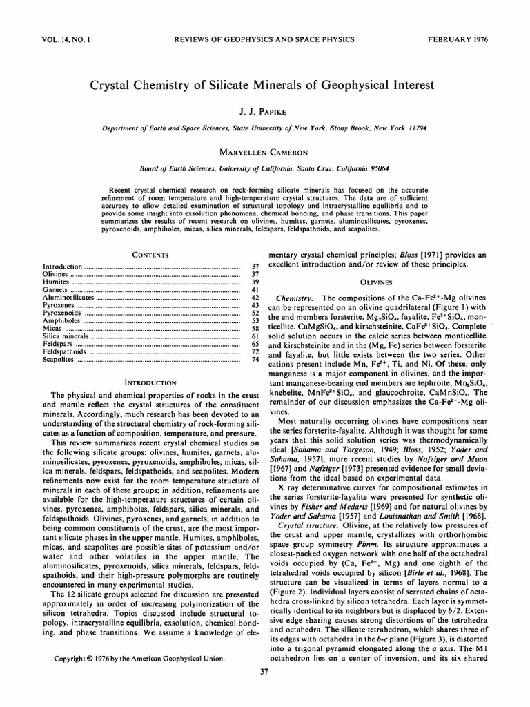 Crystal Chemistry of Silicate Minerals of Geophysical Interes | PDF ...