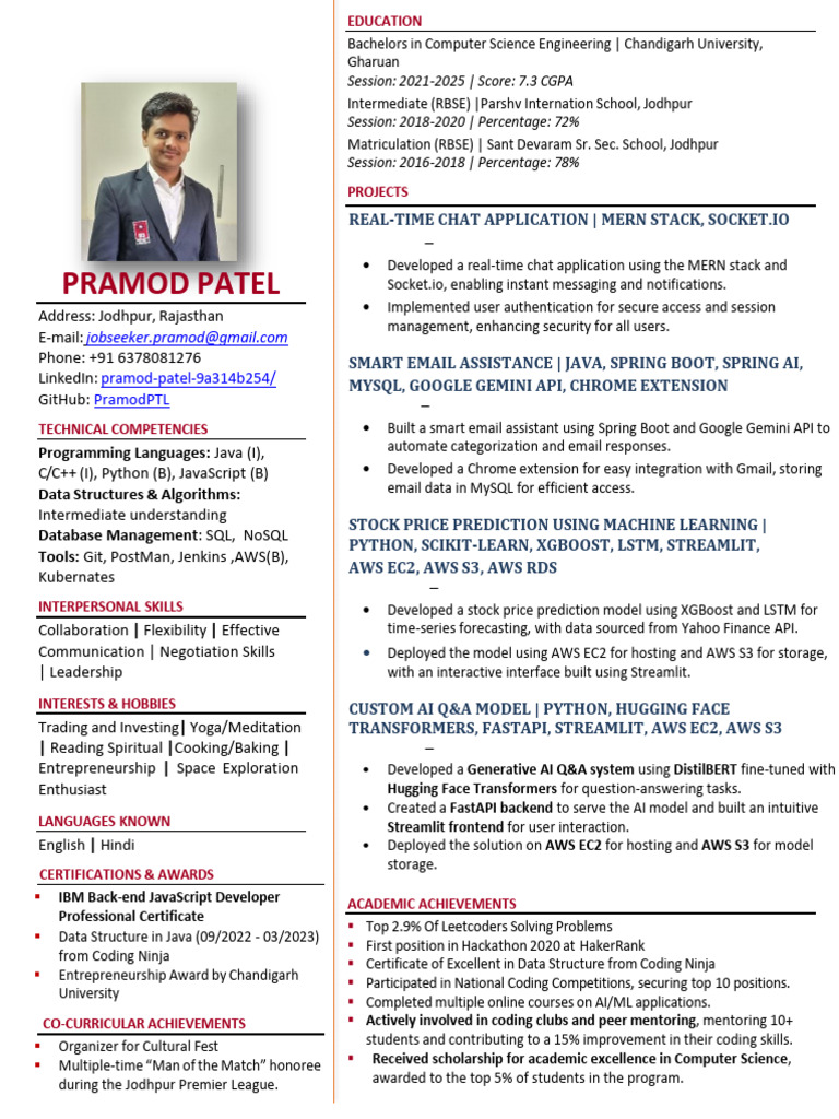 Pramod Patel's Tech Resume Summary | PDF | Computer Science | Software