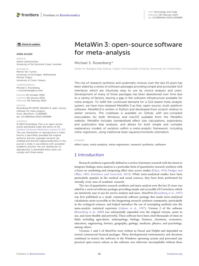 MetaWin 3: Open-Source Software For Meta-Analysis | PDF | Meta Analysis ...