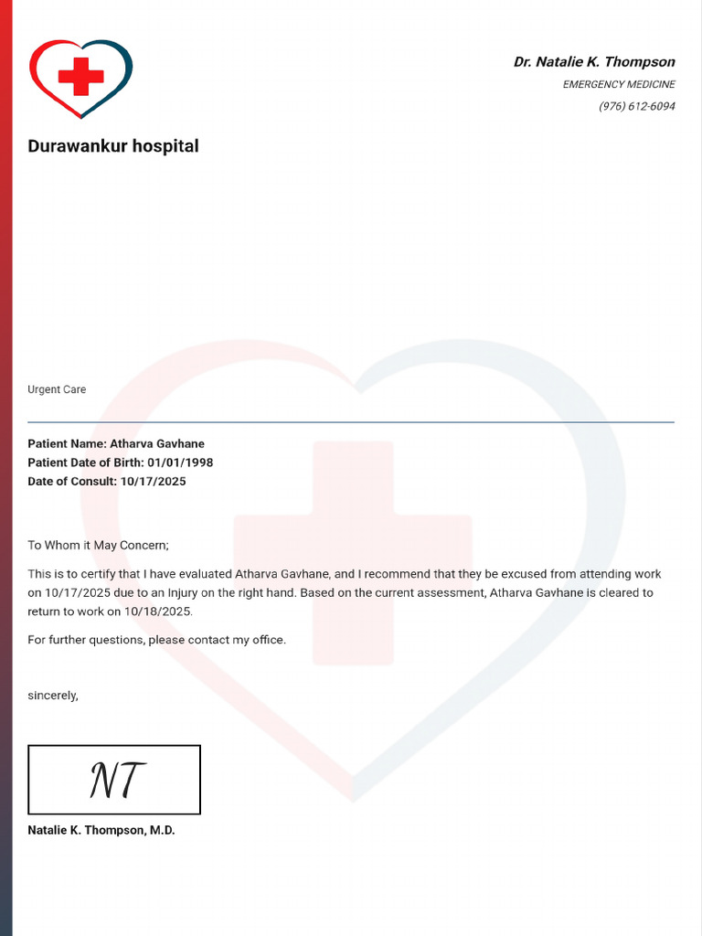 Doctor Note With Signature | PDF