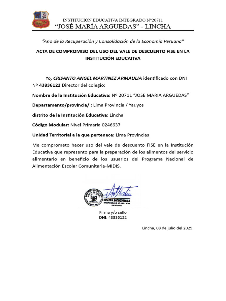 Acta de Compromiso Del Vale Fise | PDF