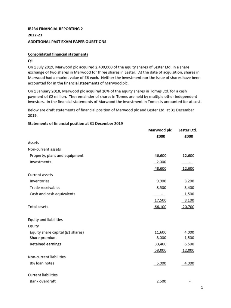 Consolidated Financial Statements Exam Questions | PDF | Equity ...