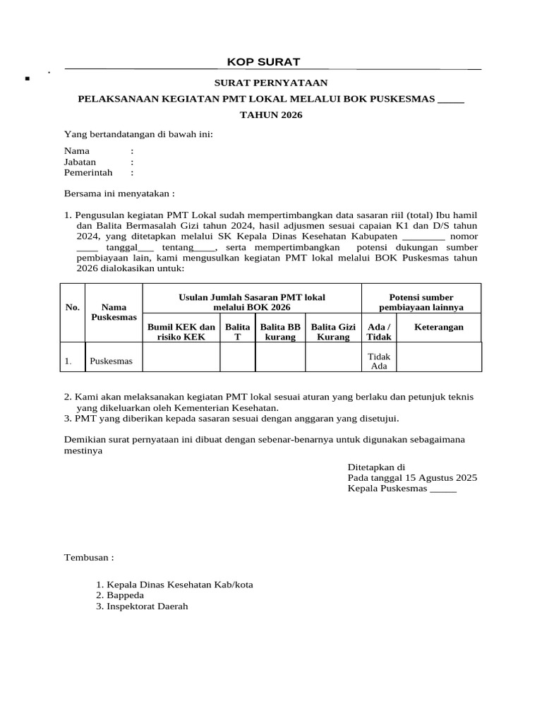 Contoh Surat Pernyataan PMT (1) (1) (Repaired) | PDF