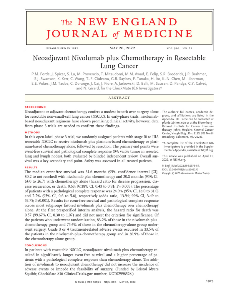 Neoadjuvant Nivolumab Plus Chemotherapy in Resectable Lung Cancer ...