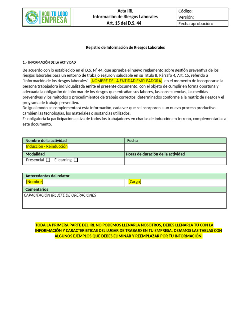 Irl Jefe de Operaciones | PDF | Derecho laboral | ruido