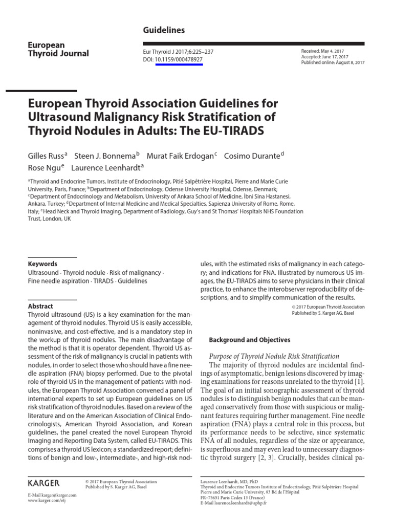 European Thyroid Association Guidelines For Ultrasound Malignancy Risk ...