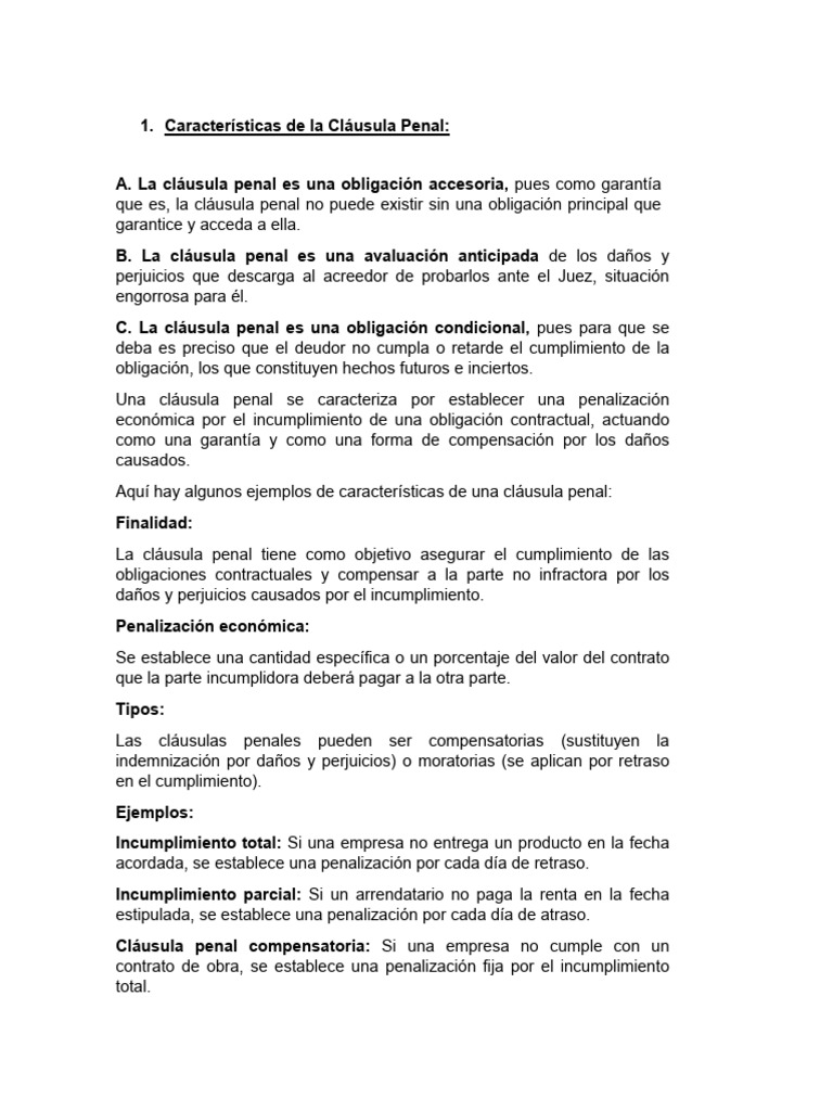 Características de La Cláusula Penal | PDF