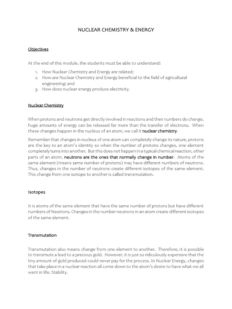 Chapter 1 - Lesson 2 - Nuclear Chemistry and Energy | PDF | Radioactive ...