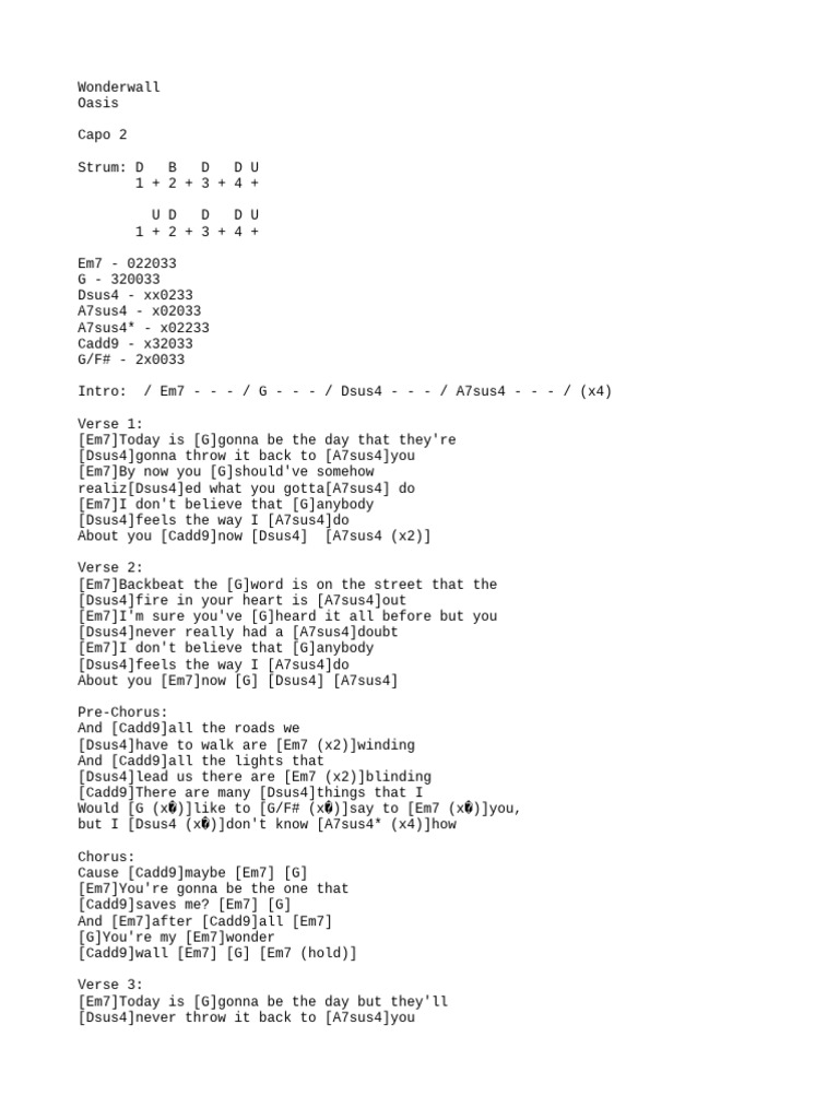 Wonderwall by Oasis | PDF