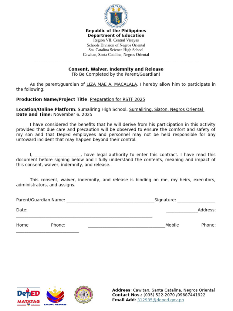 Consent Waiver Indemnity and Release | PDF