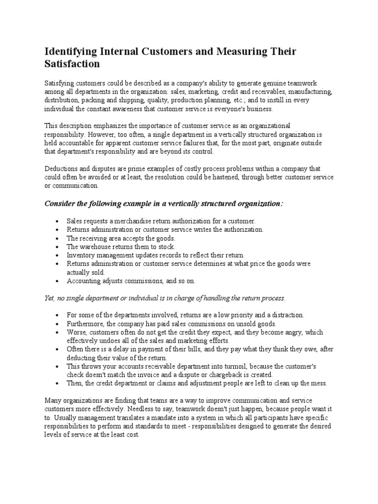 Identifying Internal Customers and Measuring Their Satisfaction | PDF ...