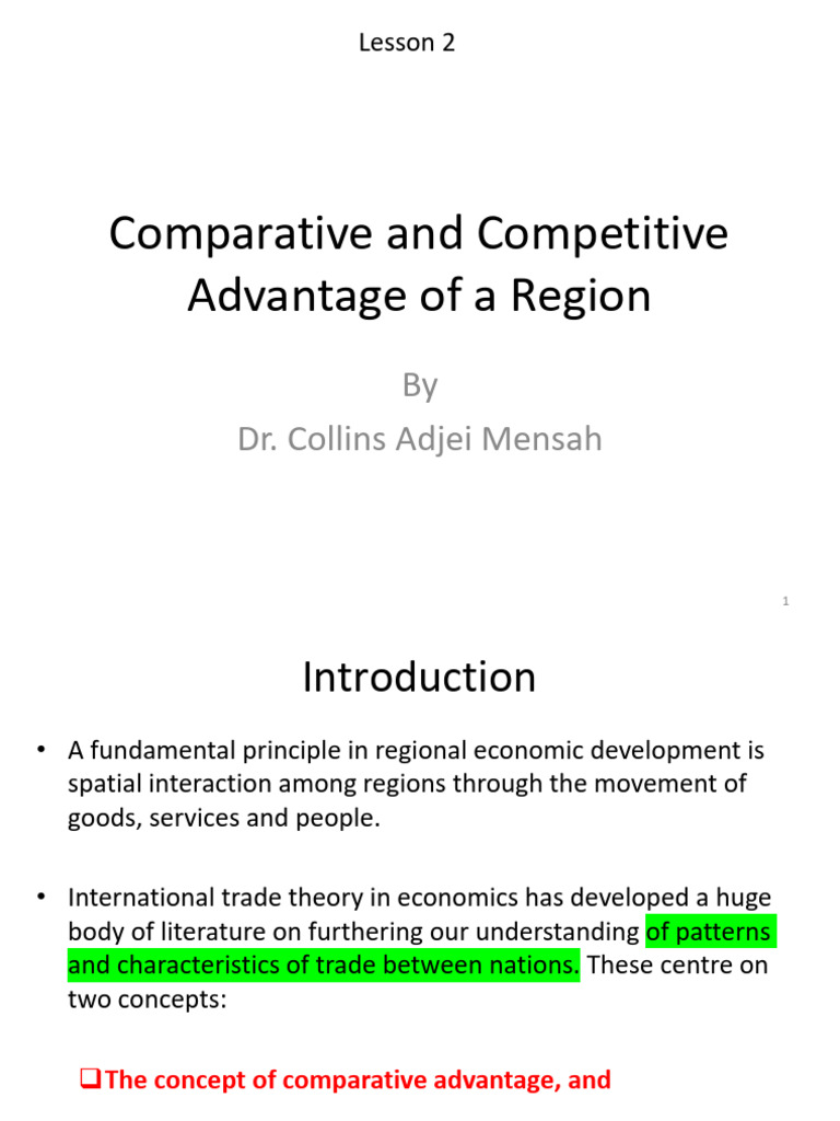 Lesson 2-Comparative and Competitive Adv of A Region | PDF ...