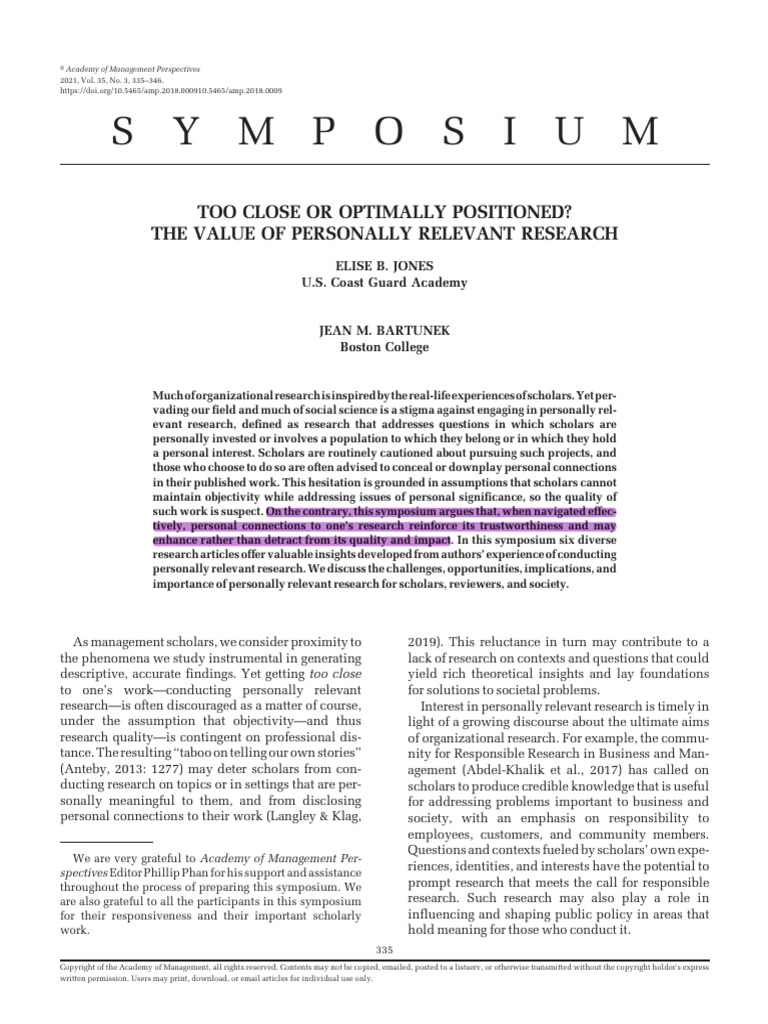Too Close or Optimally Positioned? The Value of Personally Relevant ...