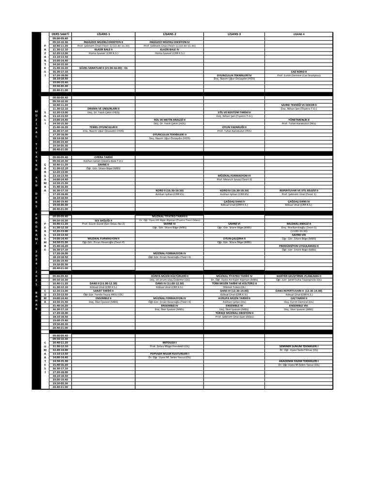 Muzikal Tiyatro 2024 25 Bahar Haf. Ders Programi | PDF