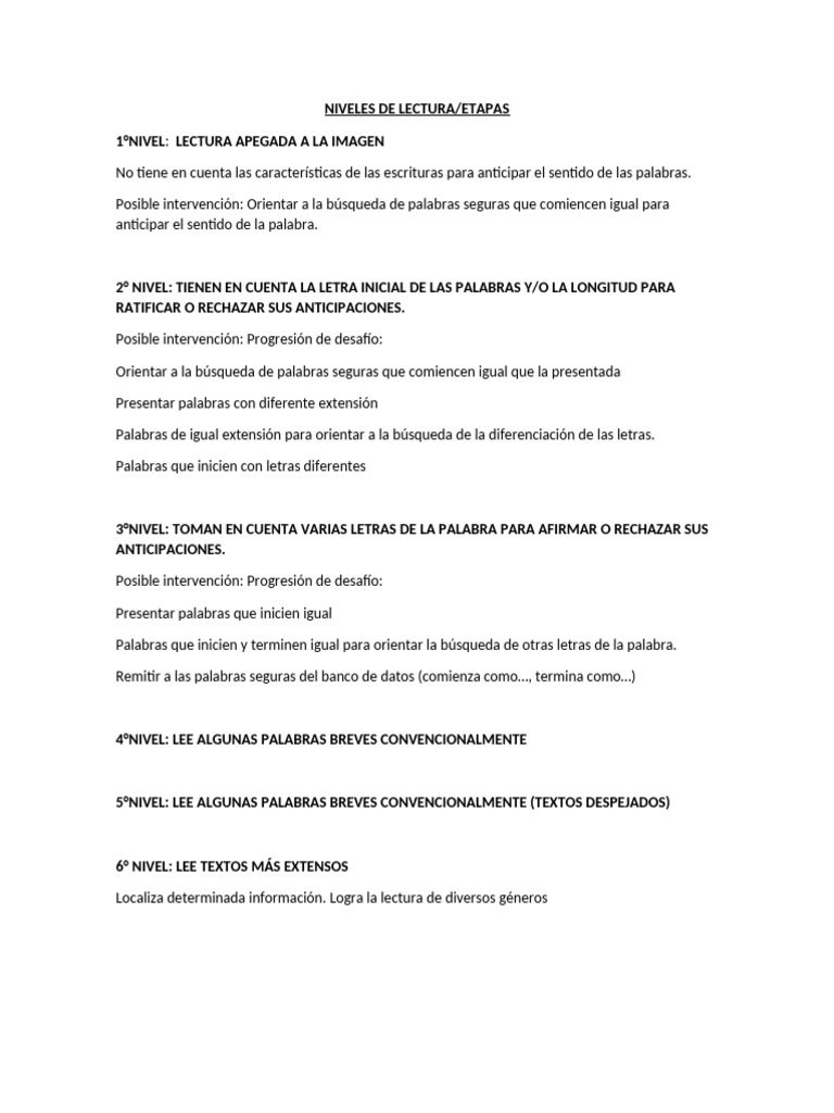Niveles de Lectura y Estrategias de Intervención | PDF