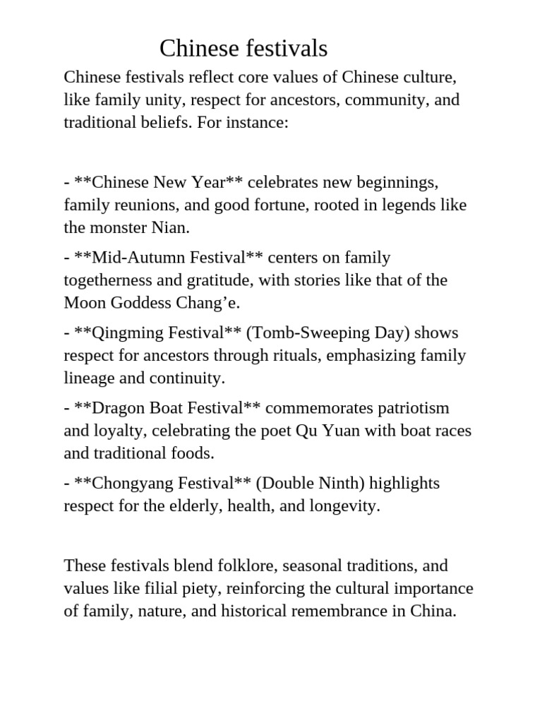 Overview of Chinese Festivals and Traditions | PDF
