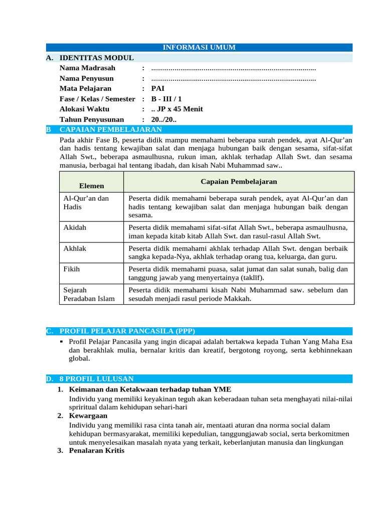 CONTOH PAI BP 3 DL | PDF