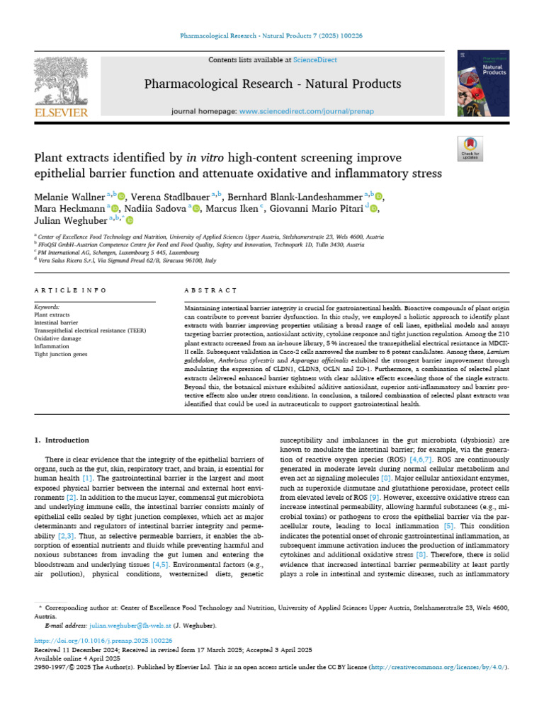 Plant Extracts Identified by in Vitro High Content SCR - 2025 ...