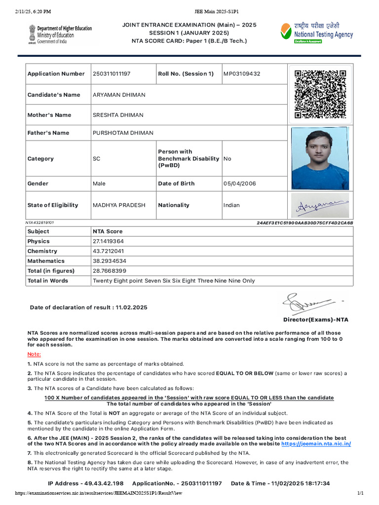 Jee Main 2025-s1p1d | PDF | Student Assessment And Evaluation ...