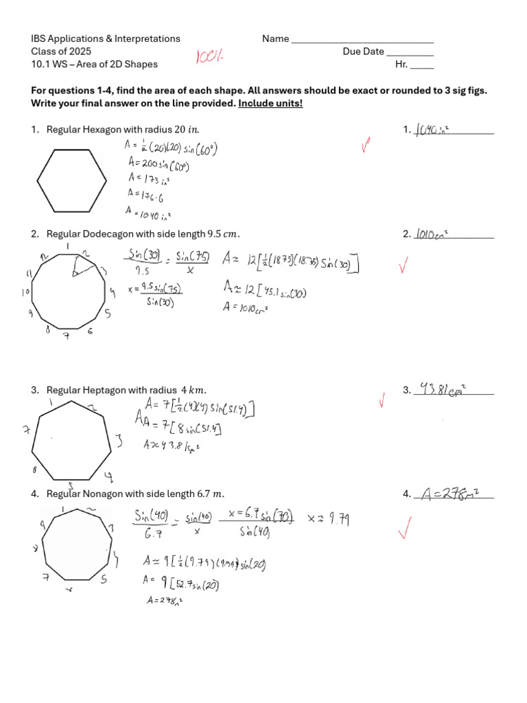10.1 WS - Area of 2D Shapes (IBS A&i 25) | PDF
