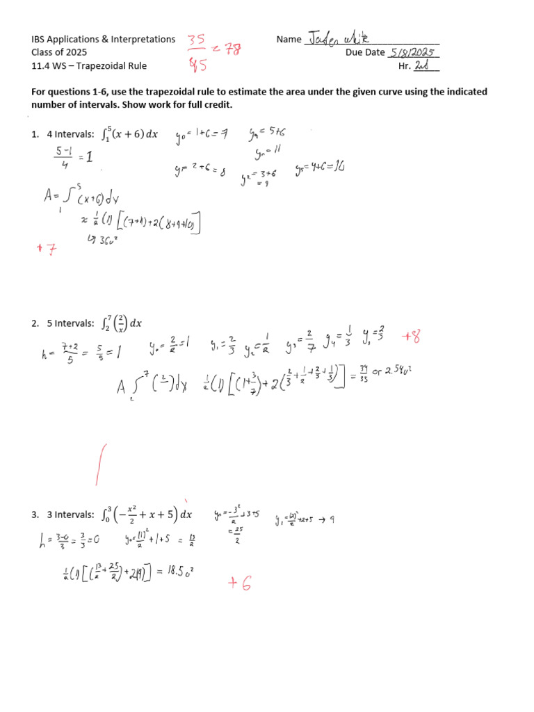 Trapezoidal Rule Worksheet for IBS | PDF