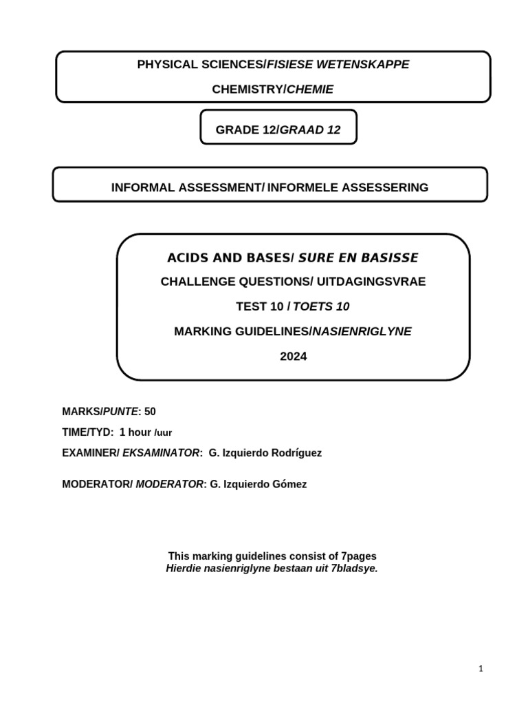 Challenge Test 10 Marking Guidelines 2024 | PDF | Ph | Chemistry