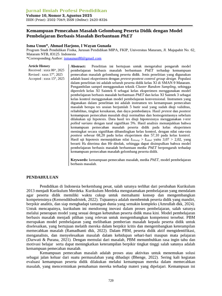 0. JIPP Agustus 2025_Isma Unun | PDF