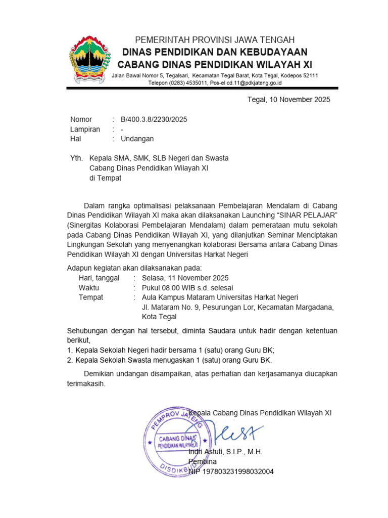 Undangan Launching SINAR PELAJAR Tegal | PDF