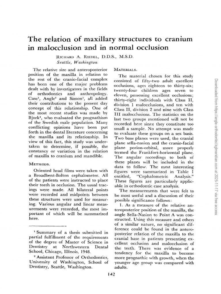Riedel 1952 The Relation of Maxillary Structures To Cranium in ...