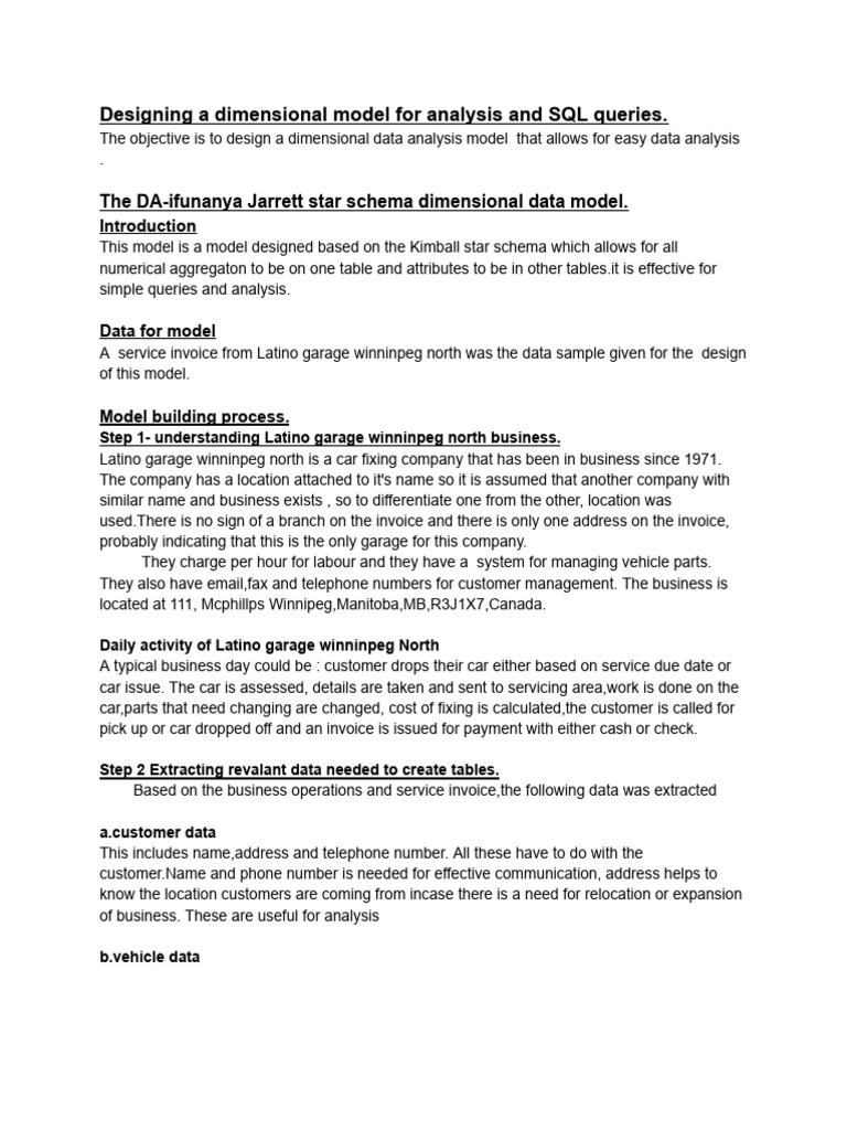 Designing A Dimensional Model For Analysis and SQL Queries-1 | PDF ...