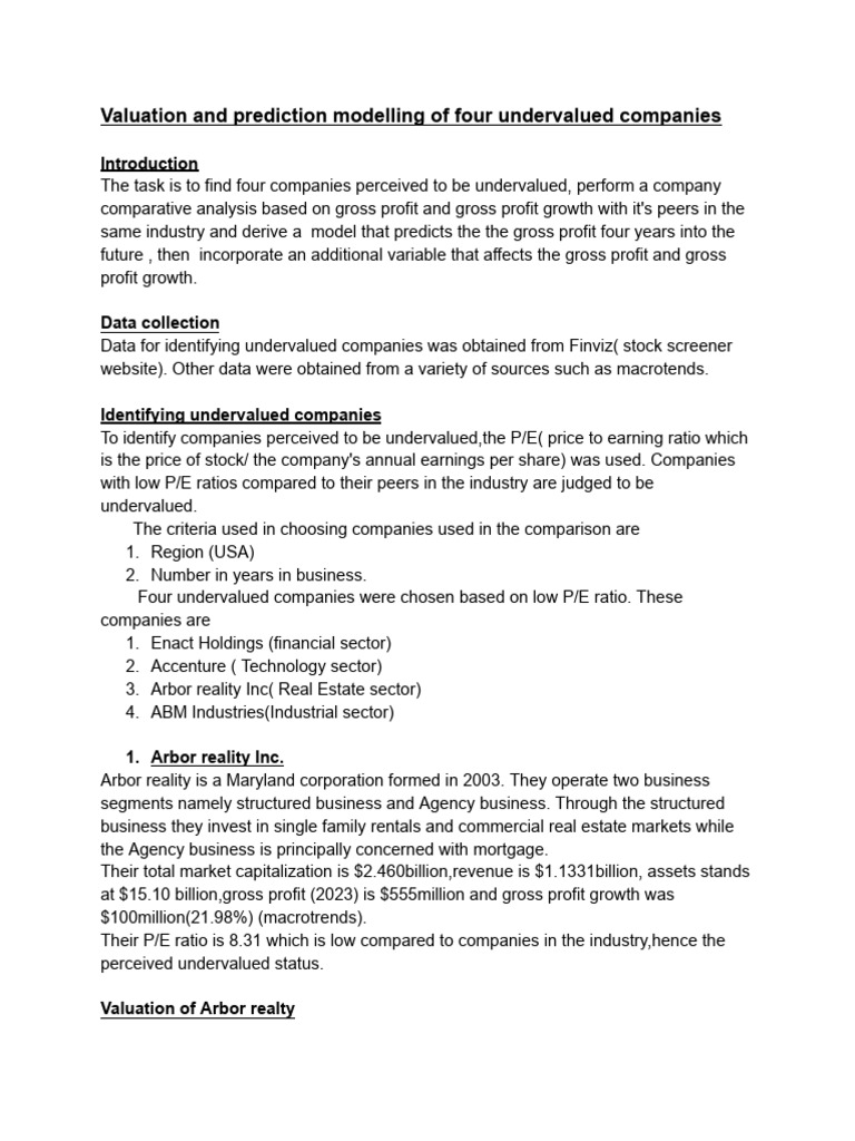 Valuation of Four Undervalued Companies | PDF | Mortgages | Valuation ...
