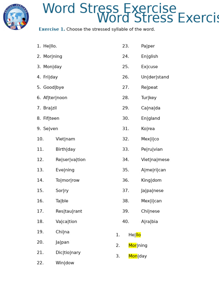 Word Stress Exercise | PDF | Stress (Linguistics) | Chess Theory