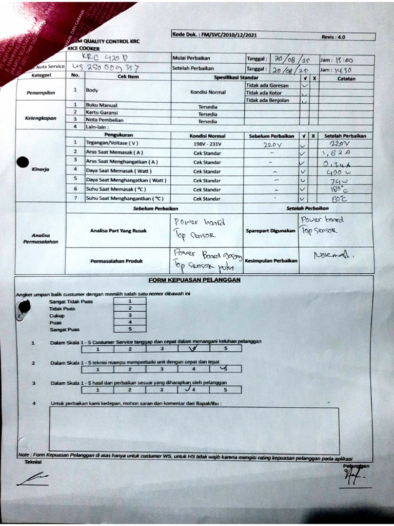 Form QC SVc Mataram September 2025 | PDF