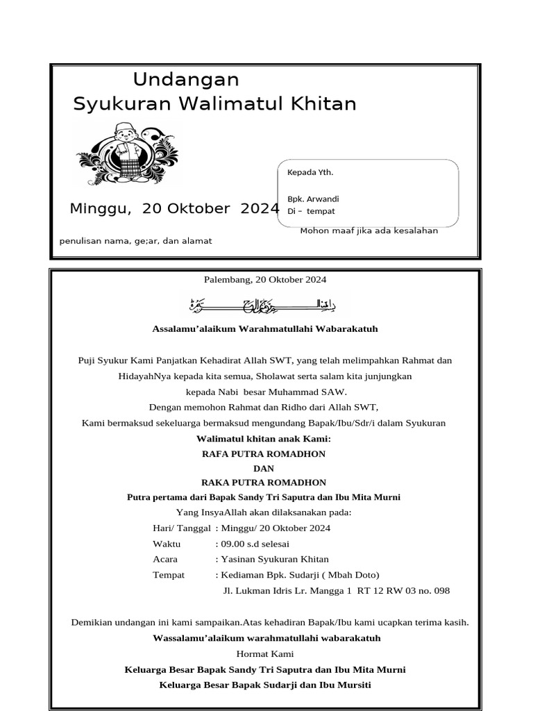 Undangan Yasinan Kembar Khitan | PDF