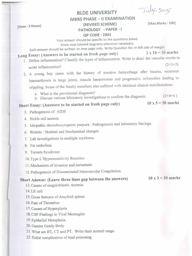 Ug, Pathology, P-I, II, July-2015 | PDF