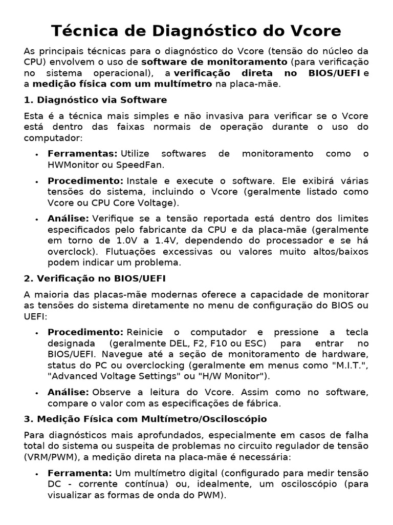 Diagnóstico do Vcore da CPU: Métodos e Análise | PDF | BIOS | Indutor