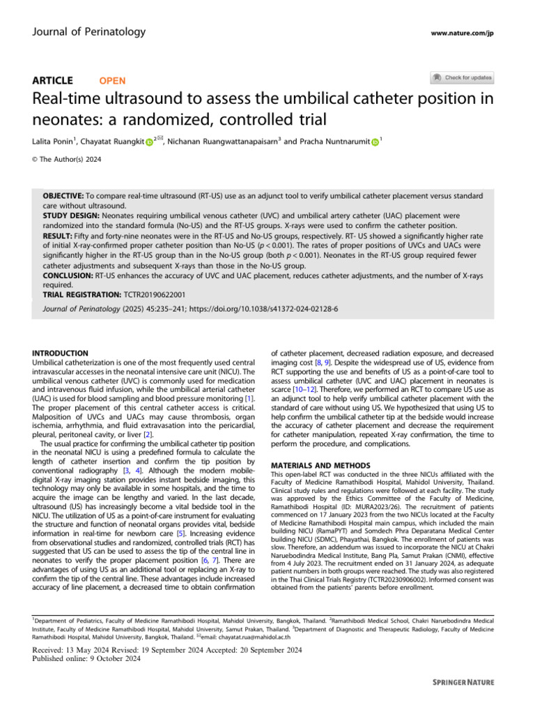 Real-Time Ultrasound To Assess The Umbilical Catheter Position in ...