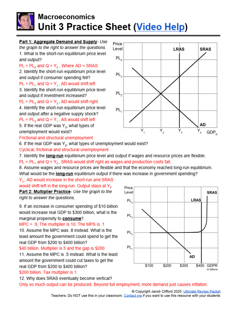 Unit 3 Practice Sheet : Video Help | PDF | Fiscal Multiplier | Long Run ...