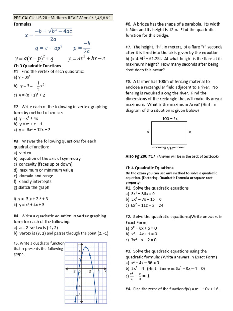 2024 Midterm Review With Solutions (Ch.3,4,5,8,9) | PDF | Quadratic Equation | Mathematical Analysis
